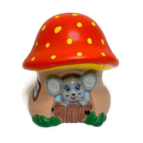 Small Pets | Vtg Hand Painted Ceramic Mouse In Mushroom House Coin Bank ...